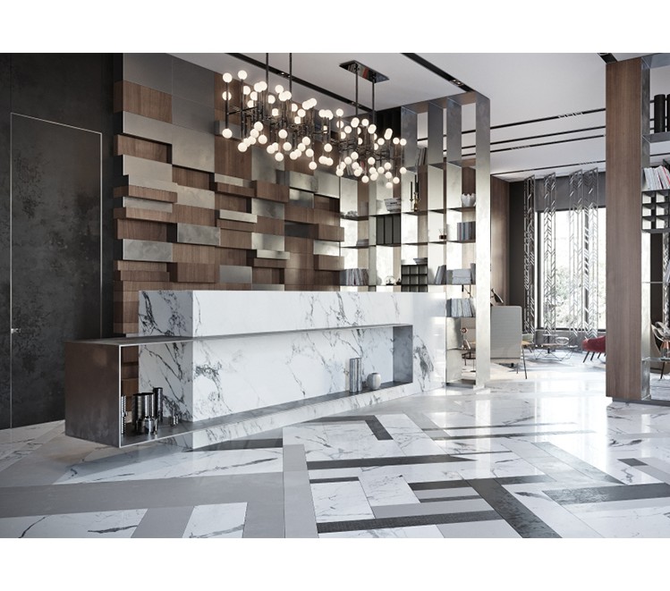 Spa Furniture Reception White Marble Desk With Gold Panel-Onebest Furniture