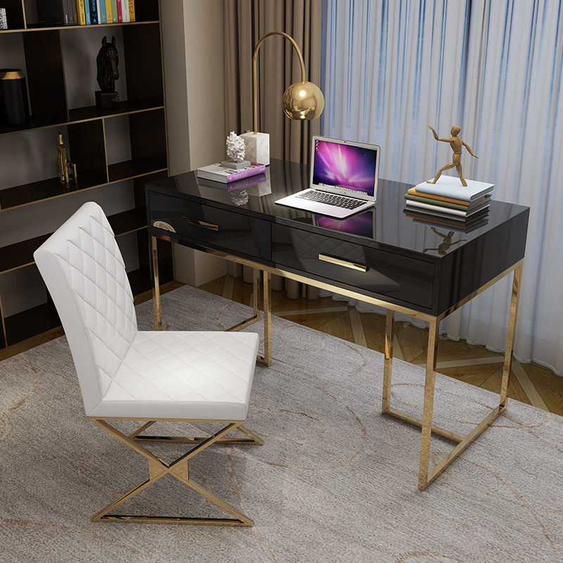 Good Quality White and Black Office Table and Chairs-Onebest Furniture